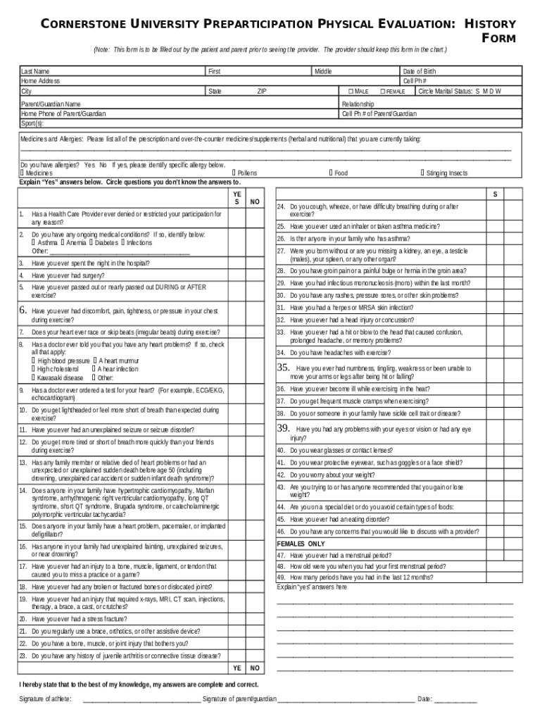 CU Preparticipation Physical Evaluation Doc Template | pdfFiller