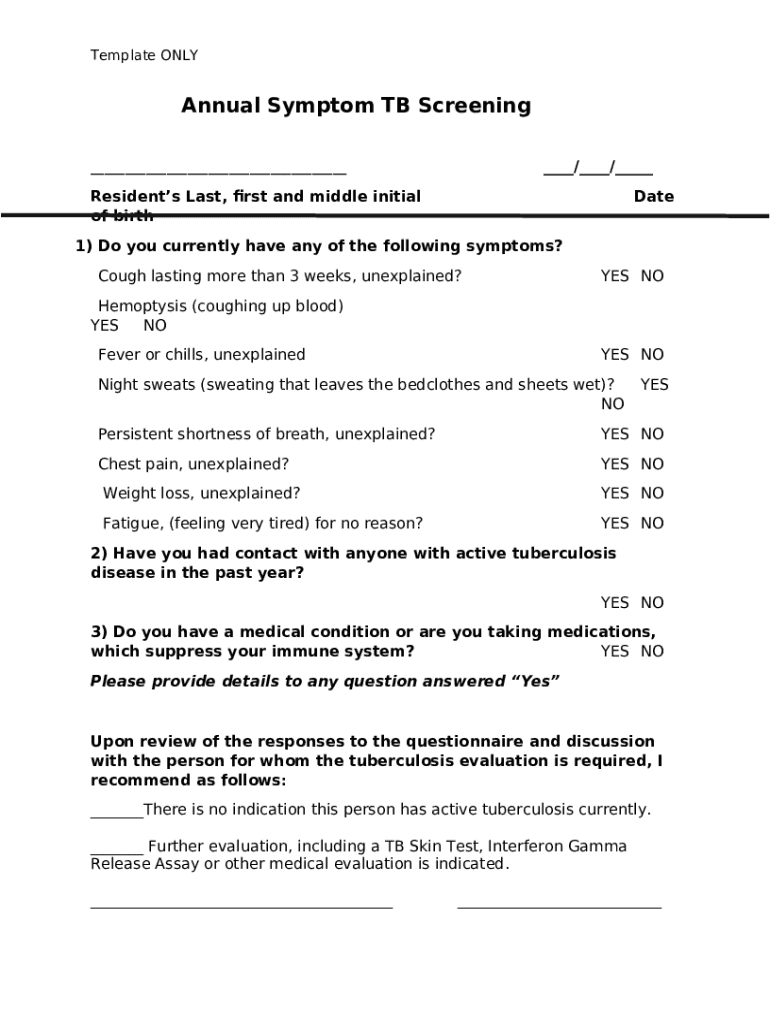 Tuberculosis Symptom Review - spice unc Doc Template | pdfFiller