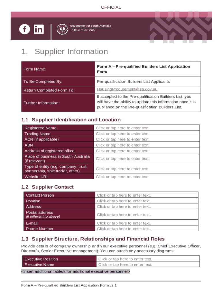 APre-qualified Builders List Application Doc Template | pdfFiller