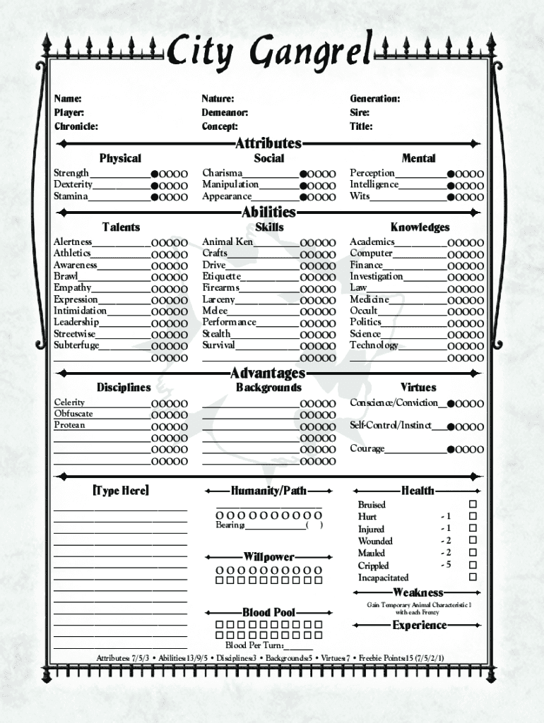 Fillable Online revenant - MrGone's Character Sheets Fax Email Print ...