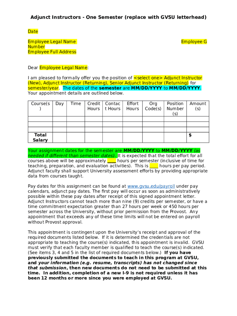 Adjunct Faculty (Part-time Instructional) FAQ's - Staff Doc Template | pdfFiller