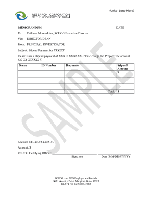 Stipend Payment Memorandum Doc Template | pdfFiller
