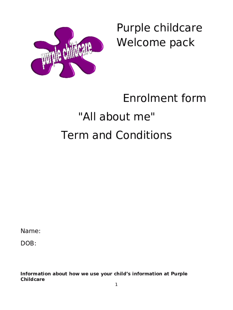 Purple childcare Welcome pack Doc Template | pdfFiller