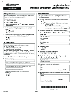 Fillable Online Application for a Medicare Entitlement Statement (MS015 ...