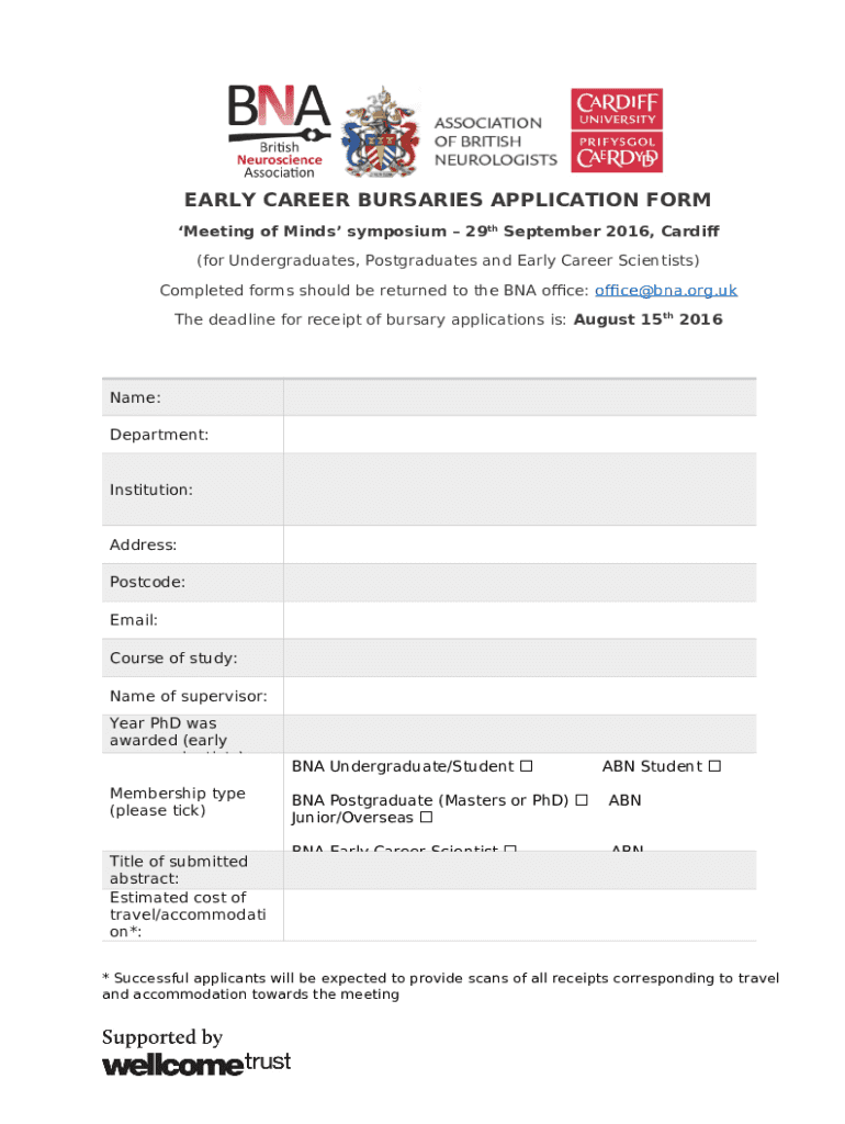 Early Career Conference Bursary SchemeBPS Doc Template | pdfFiller