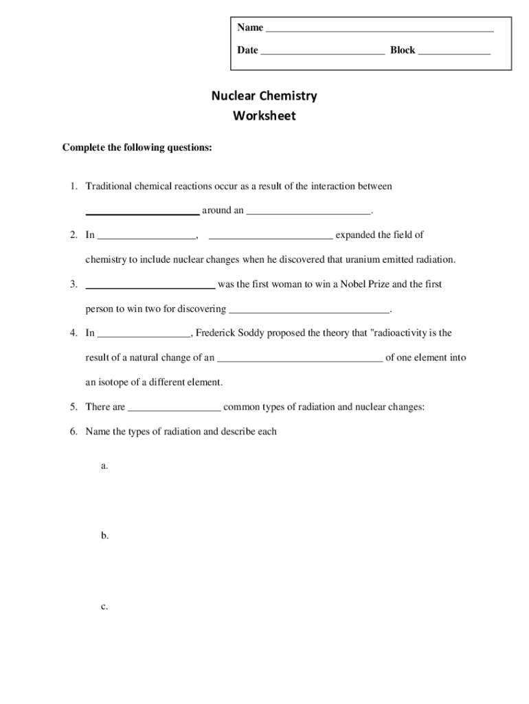 Fillable Online Worksheet - Nuclear ChemistryReading.docx Fax Email ...