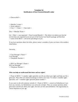 Notification of Non-Covered Benefit Letter Template - Model Doc ...