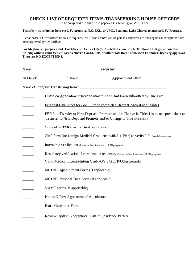 check list of required items-transferring house officers Doc Template ...