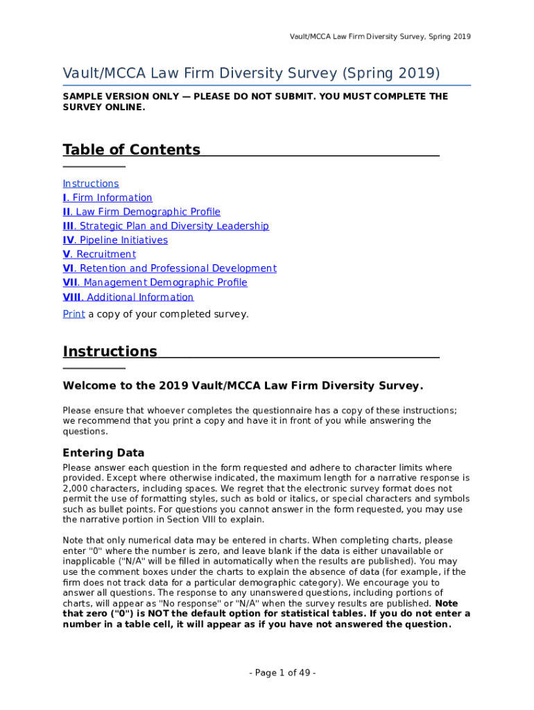 2019 Vault/MCCA Law Firm Diversity Survey. Law Firm Diversity Survey ...