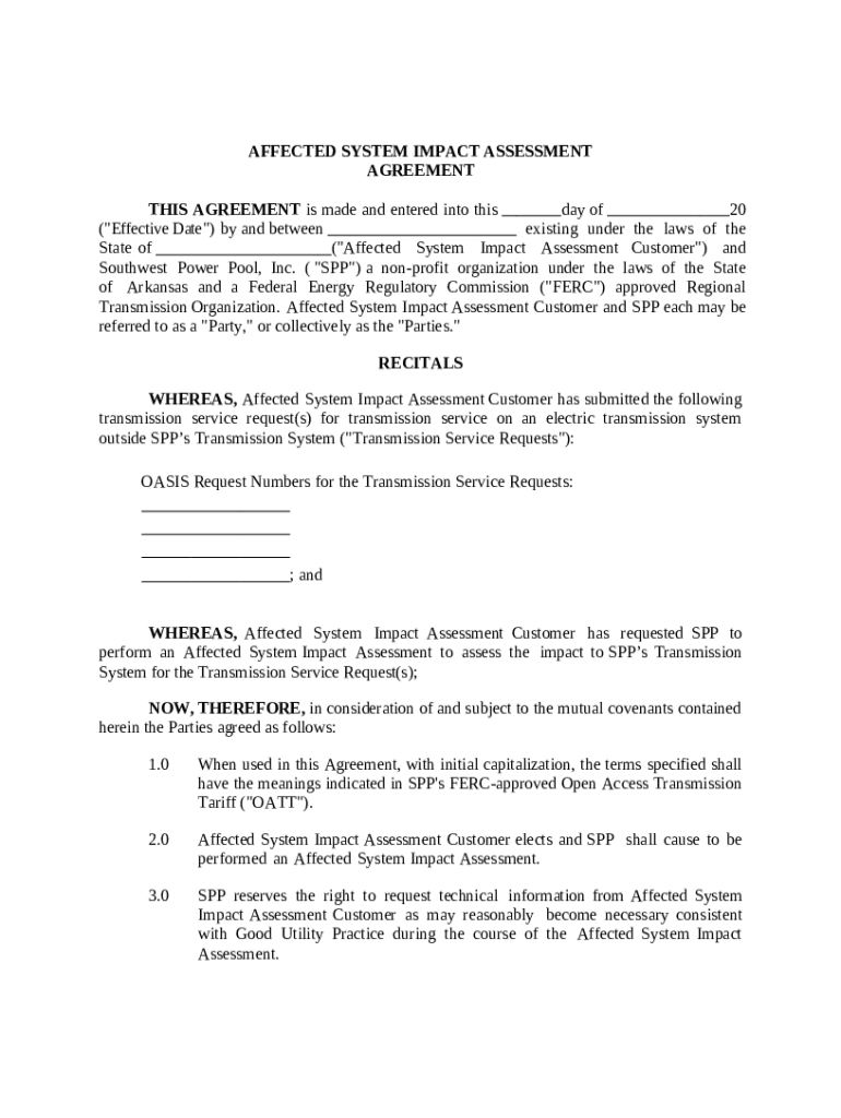 Affected System Impact Assessment Agreement Doc Template | pdfFiller