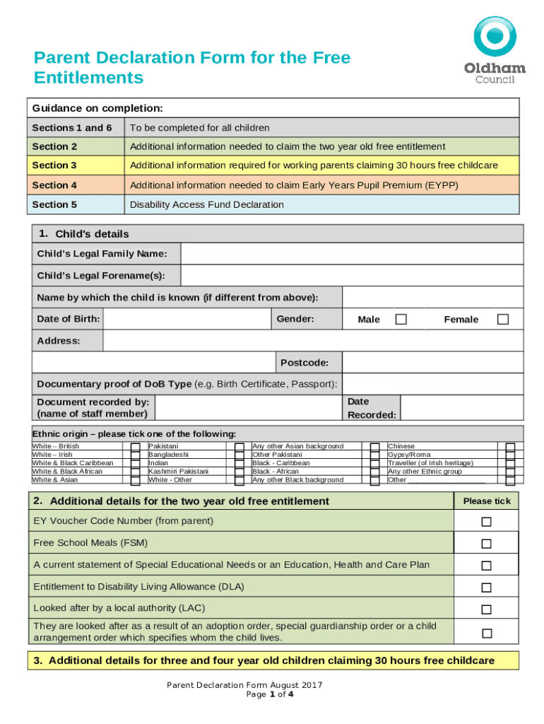 Free Entitlement Parent Declaration (from April 2023) Doc Template ...