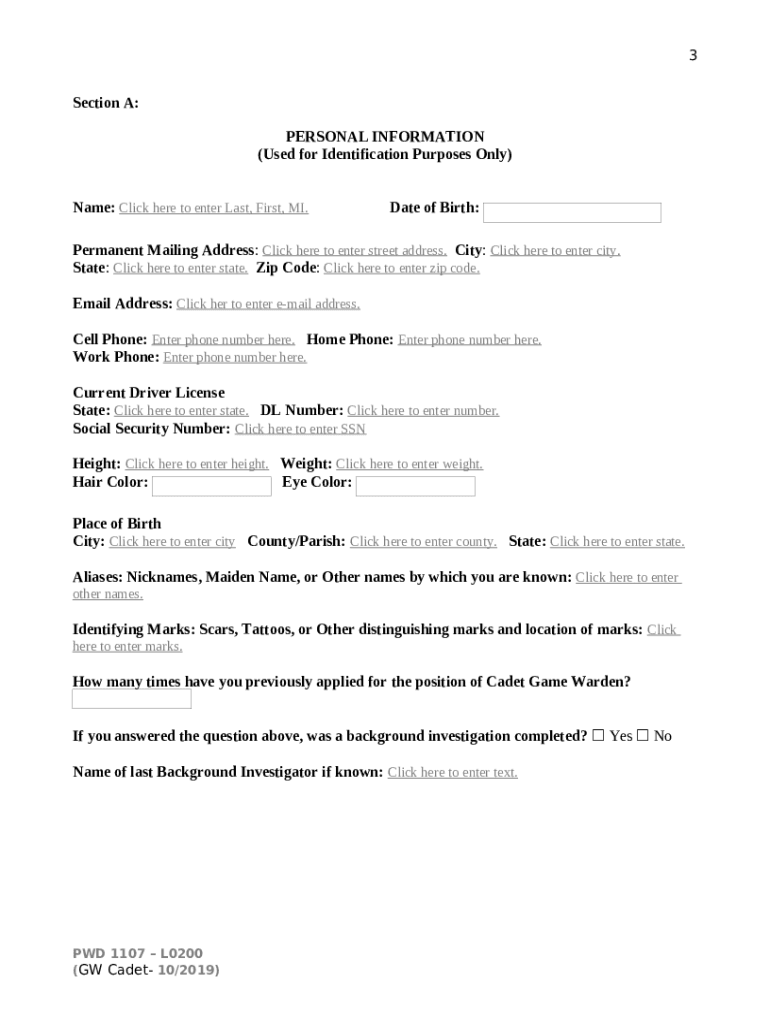 Personal History Statement - Texas Parks and Wildlife Doc Template ...
