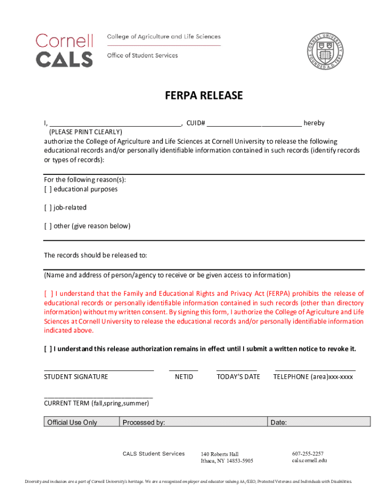 Fillable Online For Students: FERPA Release and FERPA Waiver - Scoir Fax Email Print - pdfFiller