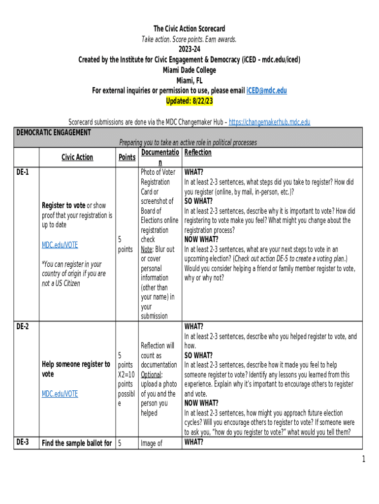 The Civic Action Scorecard: Take Action, Score Points, Earn Doc ...