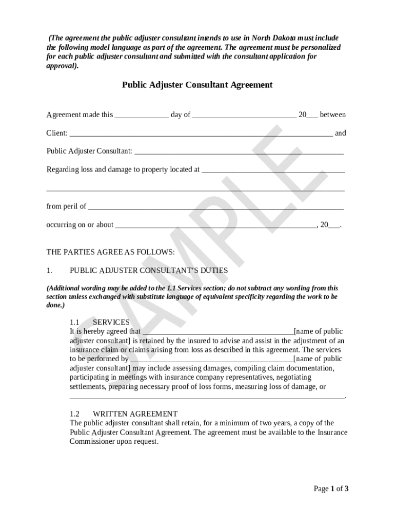 (The agreement the public adjuster consultant intends to use in North ...
