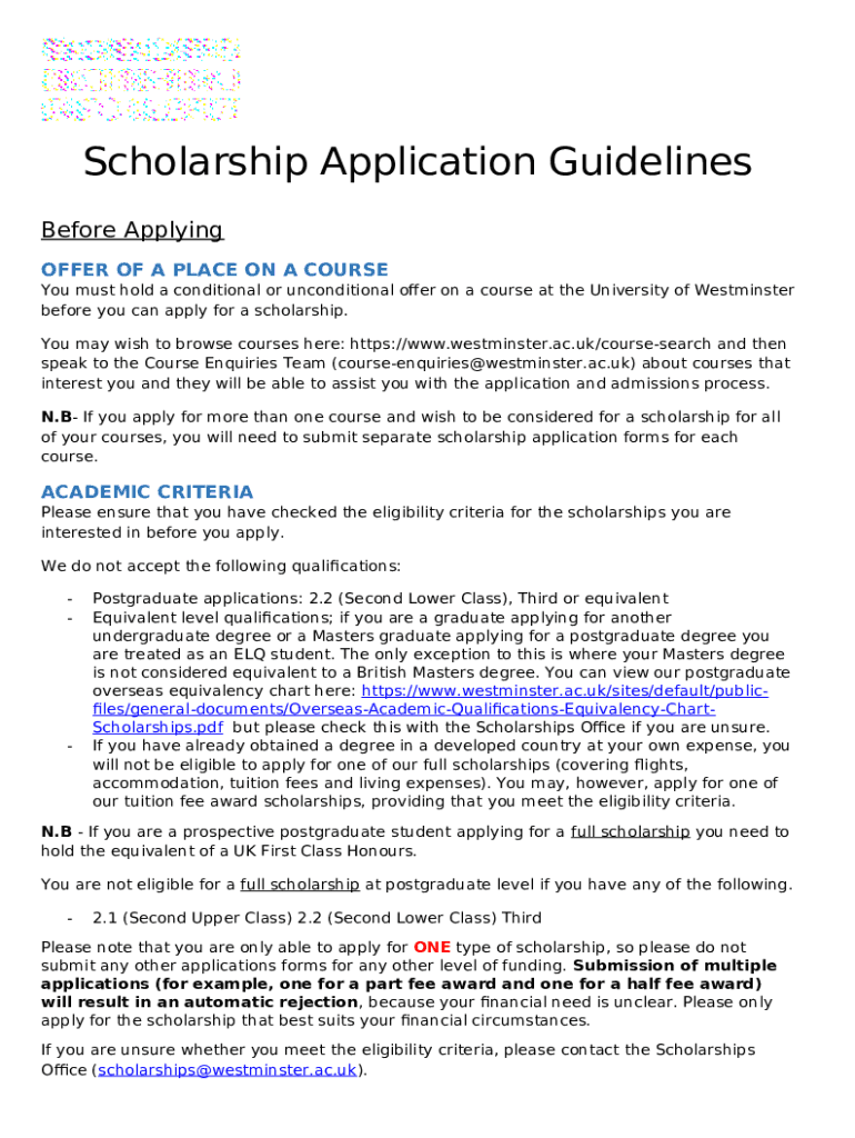 Full Scholarship Postgraduate Application 2018PDF Doc Template | pdfFiller