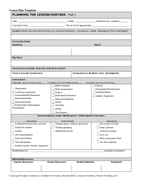 Elementary and Secondary - Lesson Plan Template Doc Template | pdfFiller