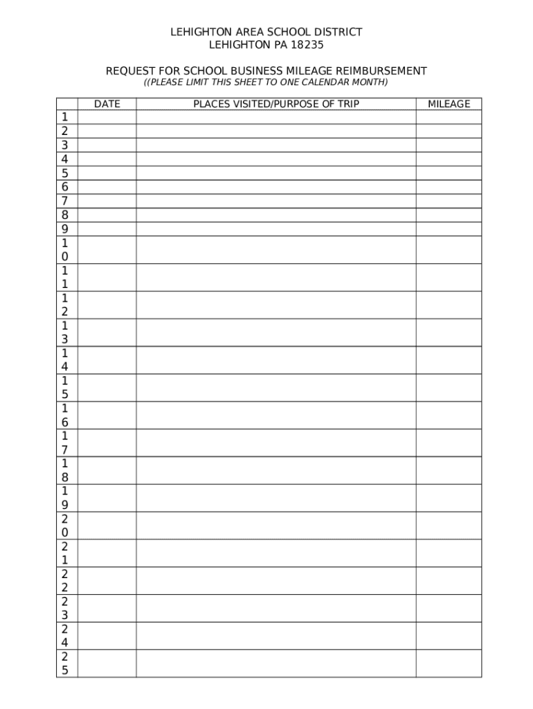 Mileage Reimbursement Requirements By State Doc Template | pdfFiller