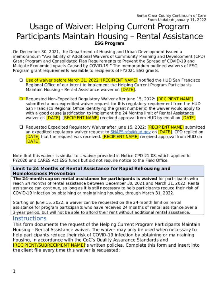 Expedited Regulatory Waivers for the Emergency ... - HUD Doc Template ...
