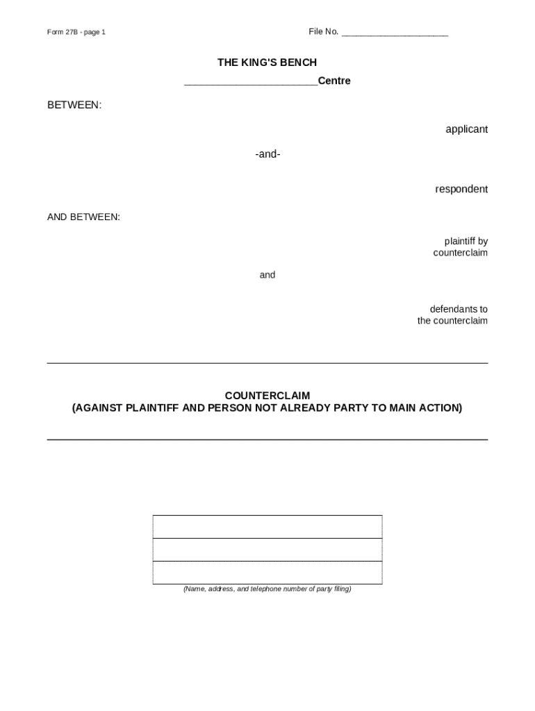 27B - COUNTERCLAIM (AGAINST PLAINTIFF AND ... Doc Template | pdfFiller