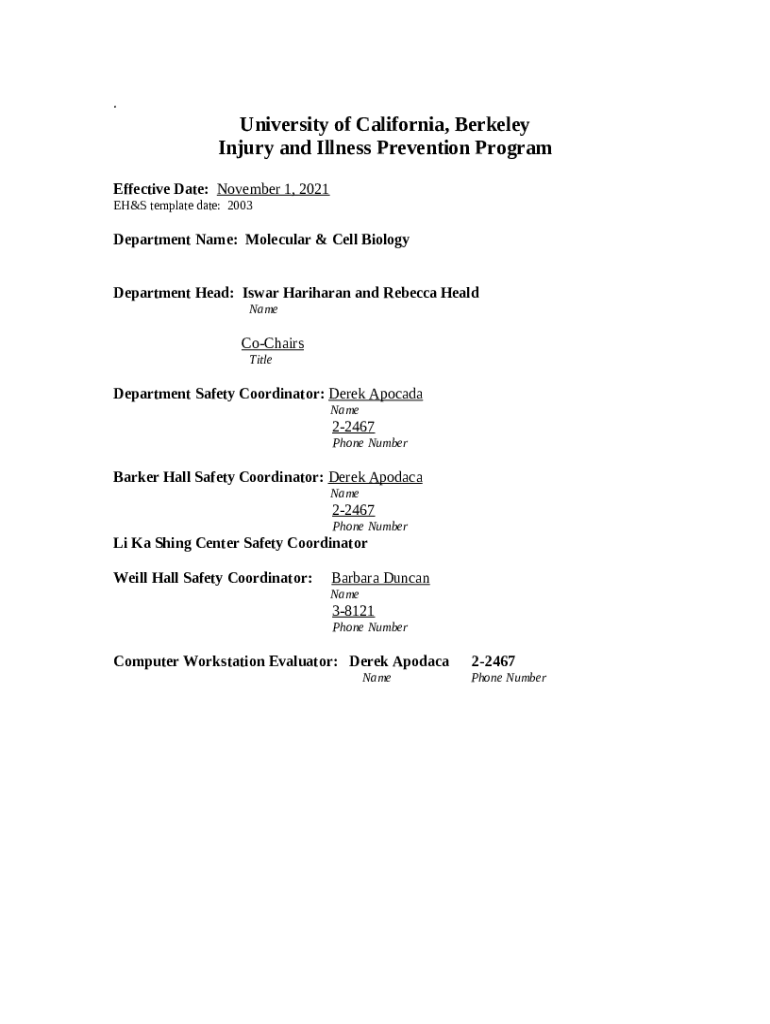 Before Reopening Make Sure Your Injury and Illness ... - bds berkeley Doc Template | pdfFiller