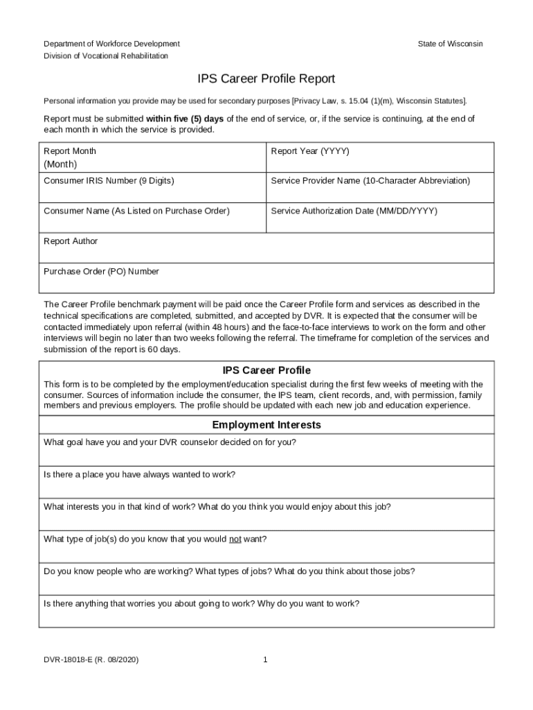 DVR-18018-E, IPS Career Profile Report. This is to be completed by DVR ...