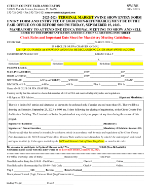 Fillable Online SWINE 2022-2023 SWINE SHOW ENTRY FORM ... Fax Email ...