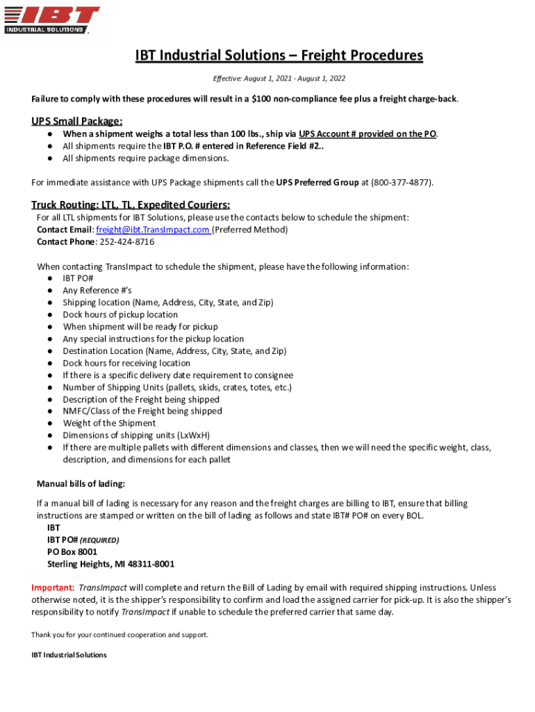 Fillable Online Freight Procedures Fax Email Print - pdfFiller