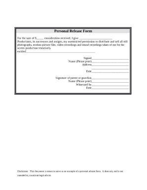 WHAT IS A PERSONAL RELEASE ? (In the ... Doc Template | pdfFiller