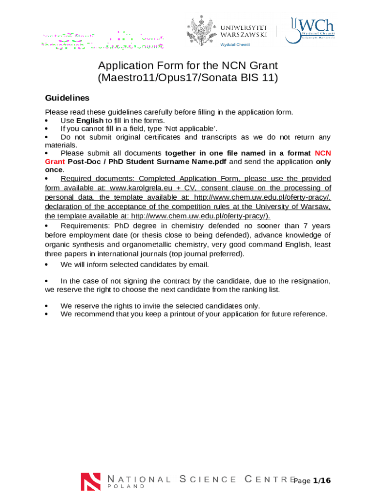 Application for the NCN Grant (Maestro 11/Opus 17/ ... Doc Template ...