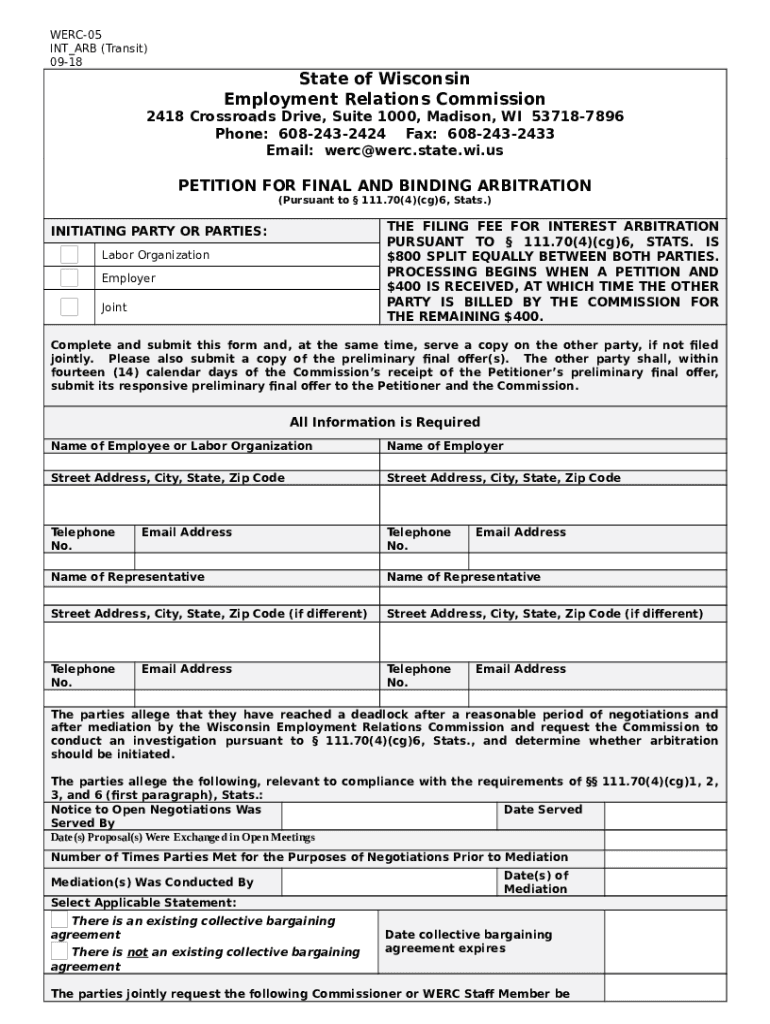 ResourcesWisconsin Employment Relations Commission Doc Template | pdfFiller