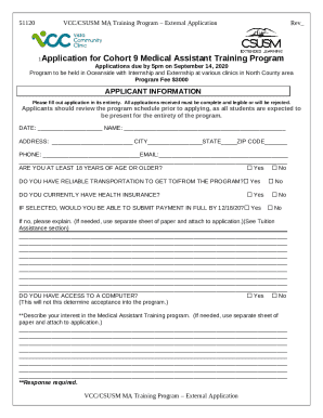 Application for Cohort 9 Medical Assistant Training Program Doc ...