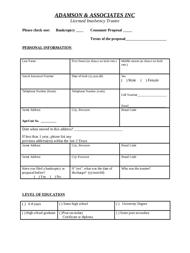 Please check one:Bankruptcy Consumer Proposal Doc Template | pdfFiller