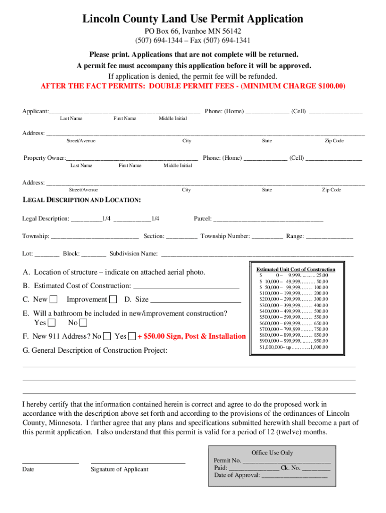 Fillable Online Application for Land Use Permit - Lincoln County ...
