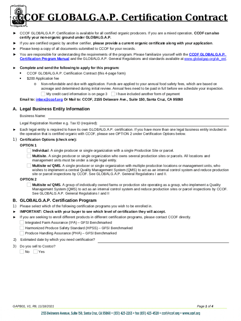 Food Safety Services - GLOBALG.A.P. and PrimusGFS Doc Template | pdfFiller