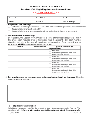 Section 504: From Referral to Eligibility Doc Template | pdfFiller