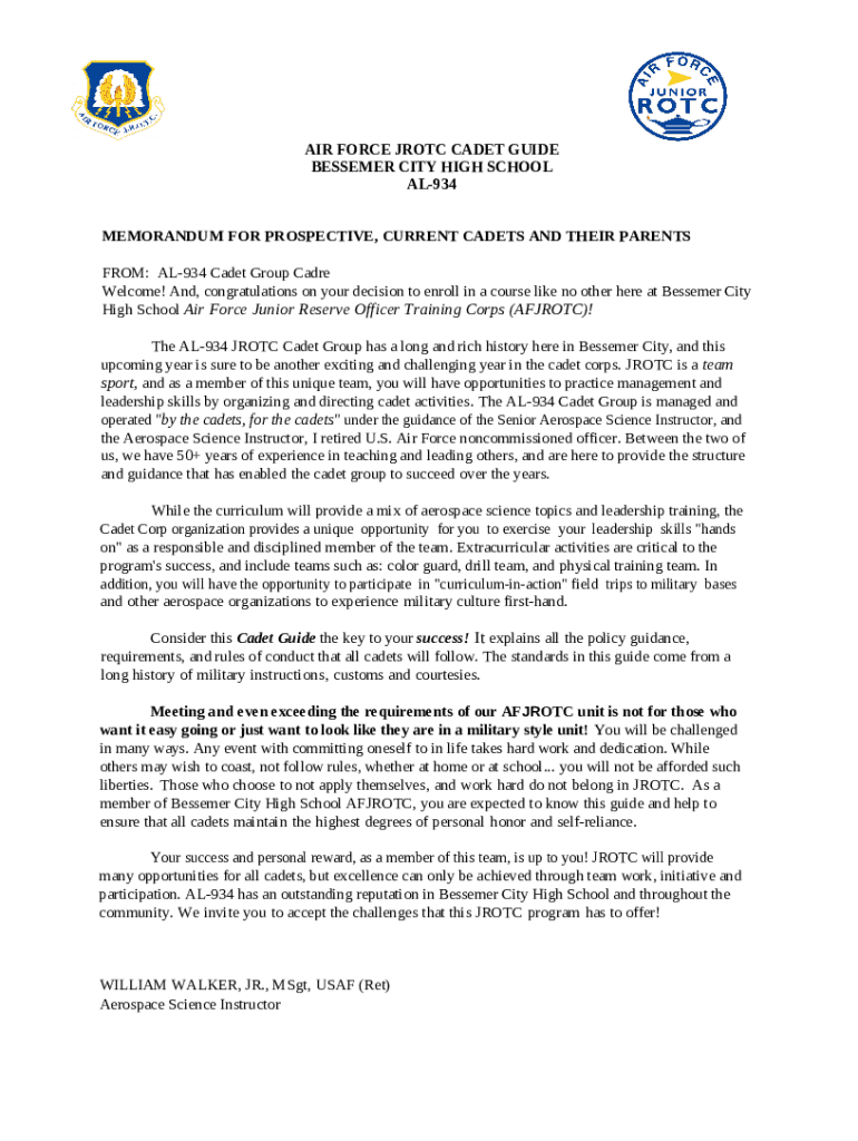 JROTC CADET GUIDE AL-934 AIR FORCE JUNIOR ROTC ... Doc Template | pdfFiller