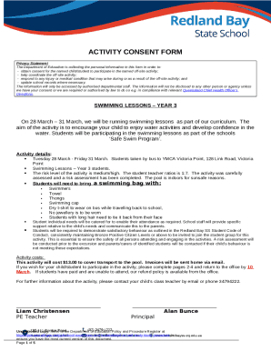 Yr 3 Swimming Lessonspermission Doc Template | pdfFiller