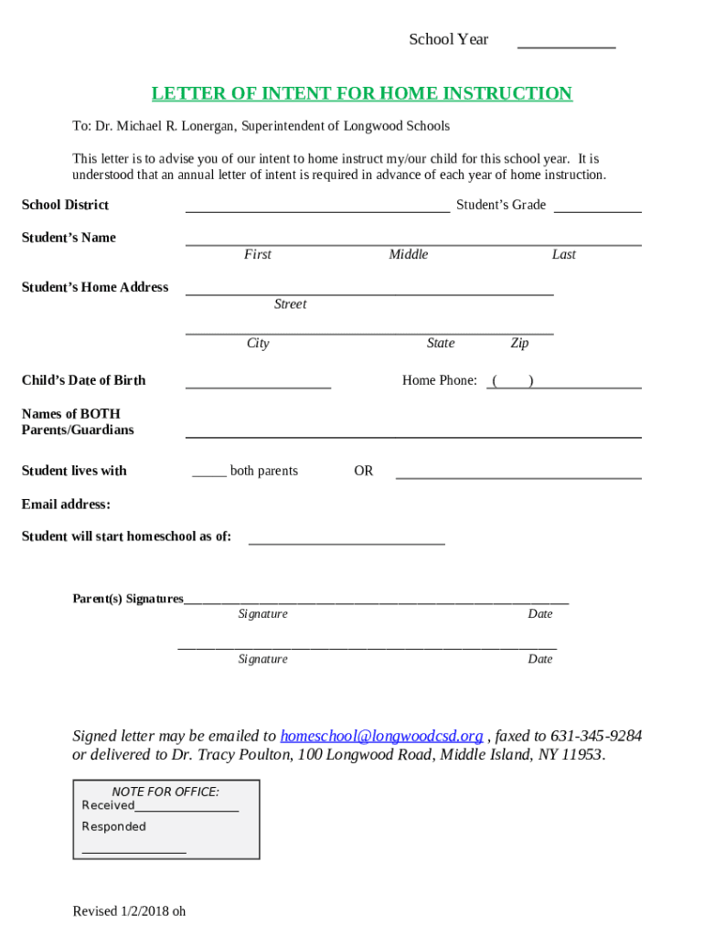 Homeschooling as residents of Longwood CSD Doc Template | pdfFiller