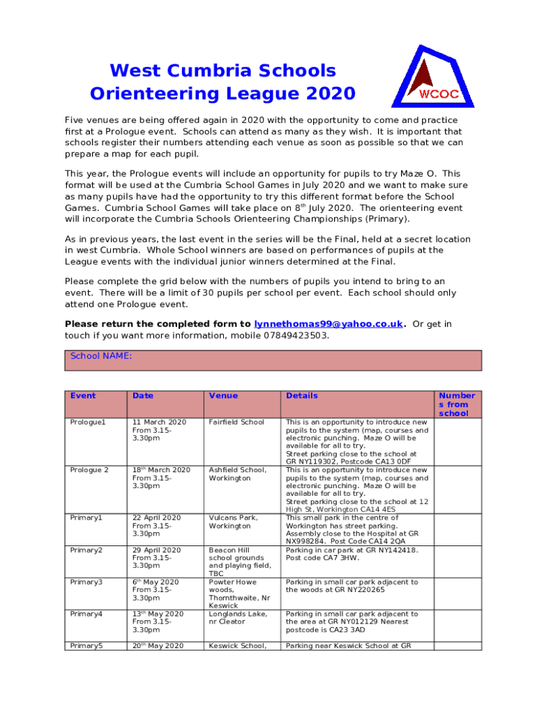 Orienteering - Cumbria School Games - wcoc co Doc Template | pdfFiller