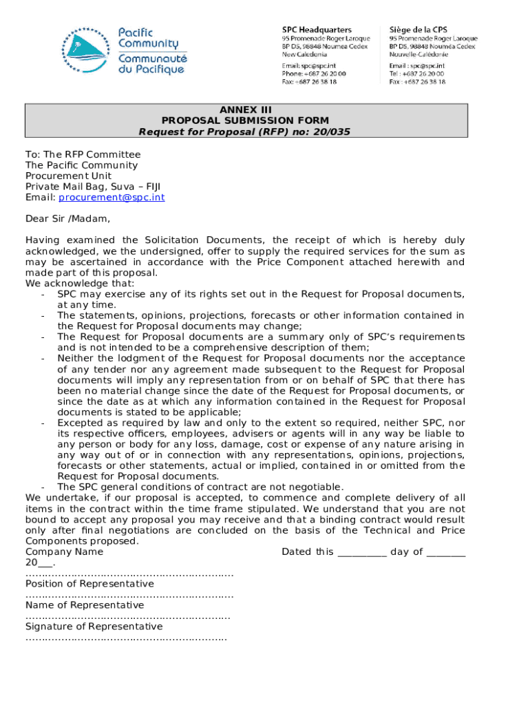 ANNEX III Proposal Submission . ... Doc Template | pdfFiller