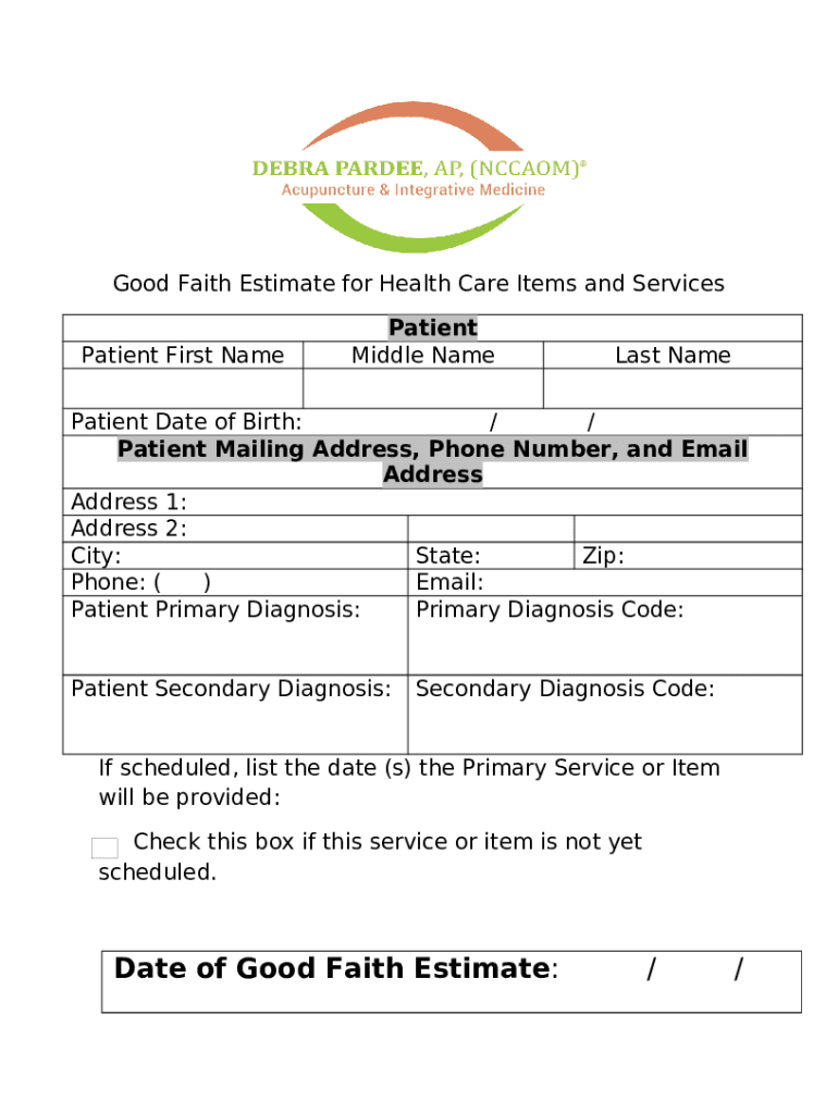 Ination on Charges and Good Faith Estimates Doc Template | pdfFiller