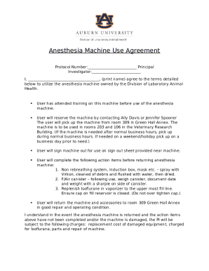 Anesthetic Machine Service Authorization Doc Template | pdfFiller