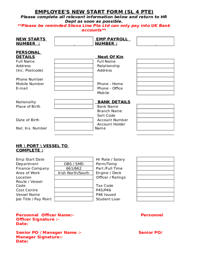 employee's new start (sl 4 pte) - Ombordintro Doc Template | pdfFiller