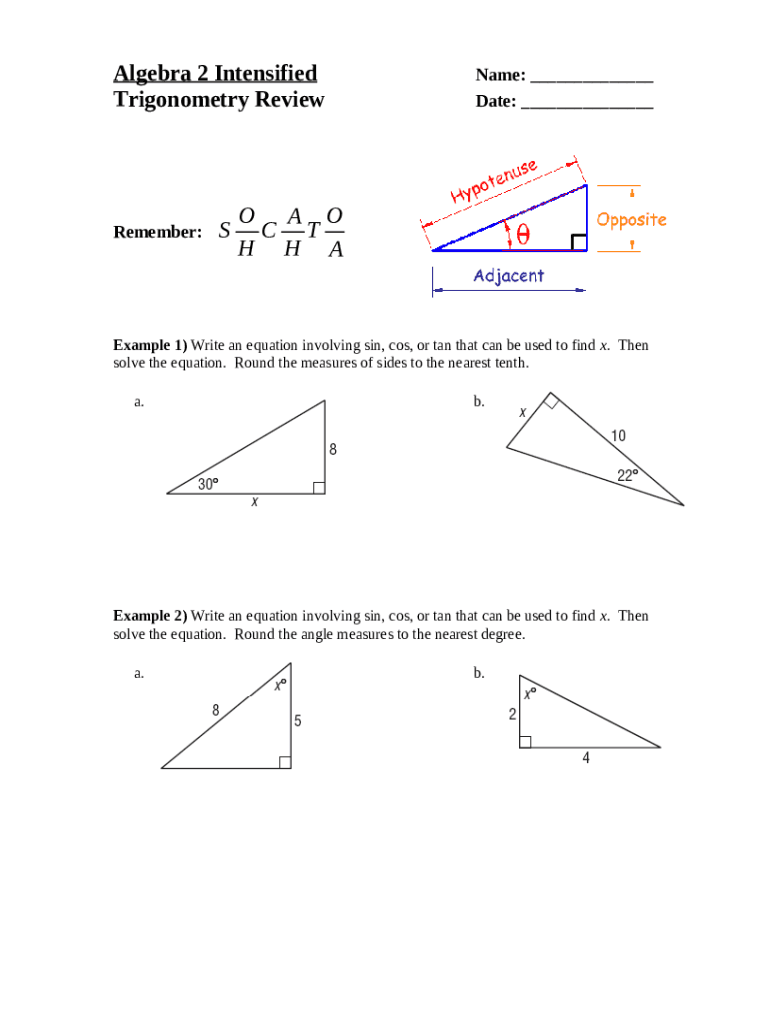 Algebra 2 Intensified Review for Ch 13 Test Doc Template | pdfFiller