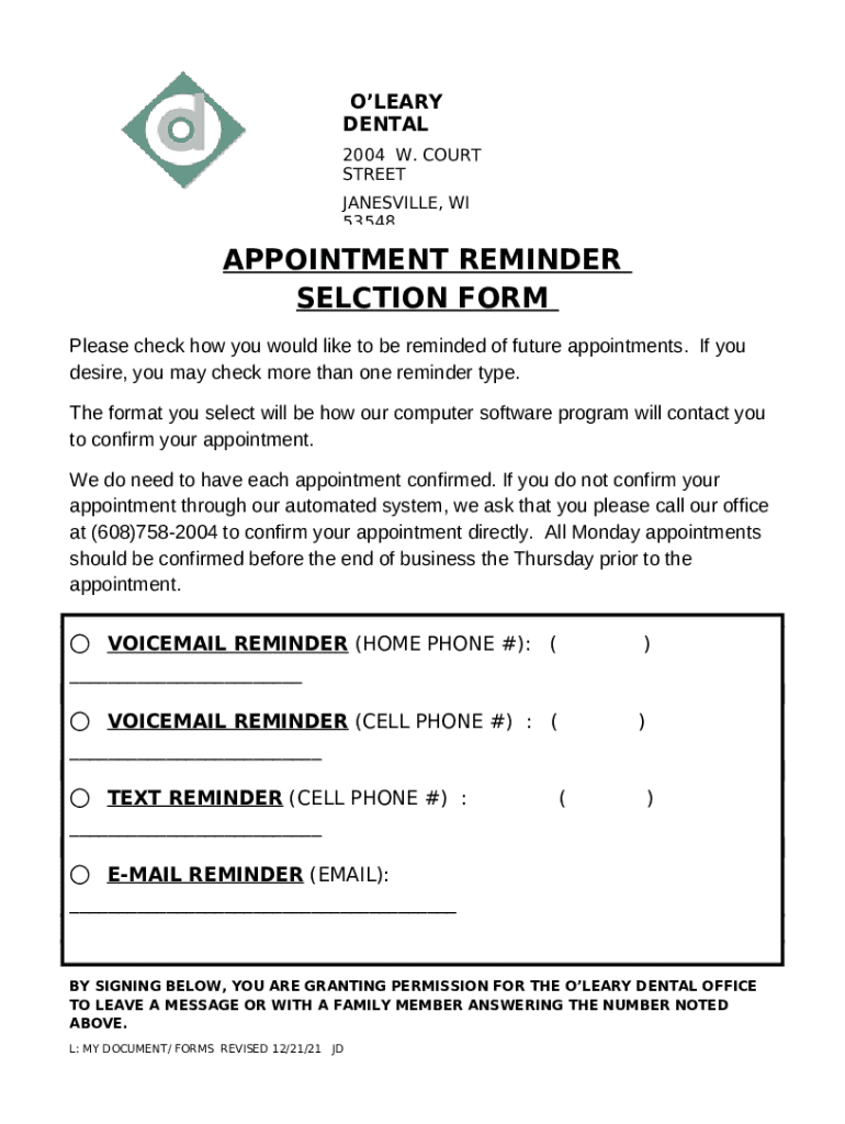 The 12 Best Appointment Reminder SMS Templates Doc Template | pdfFiller