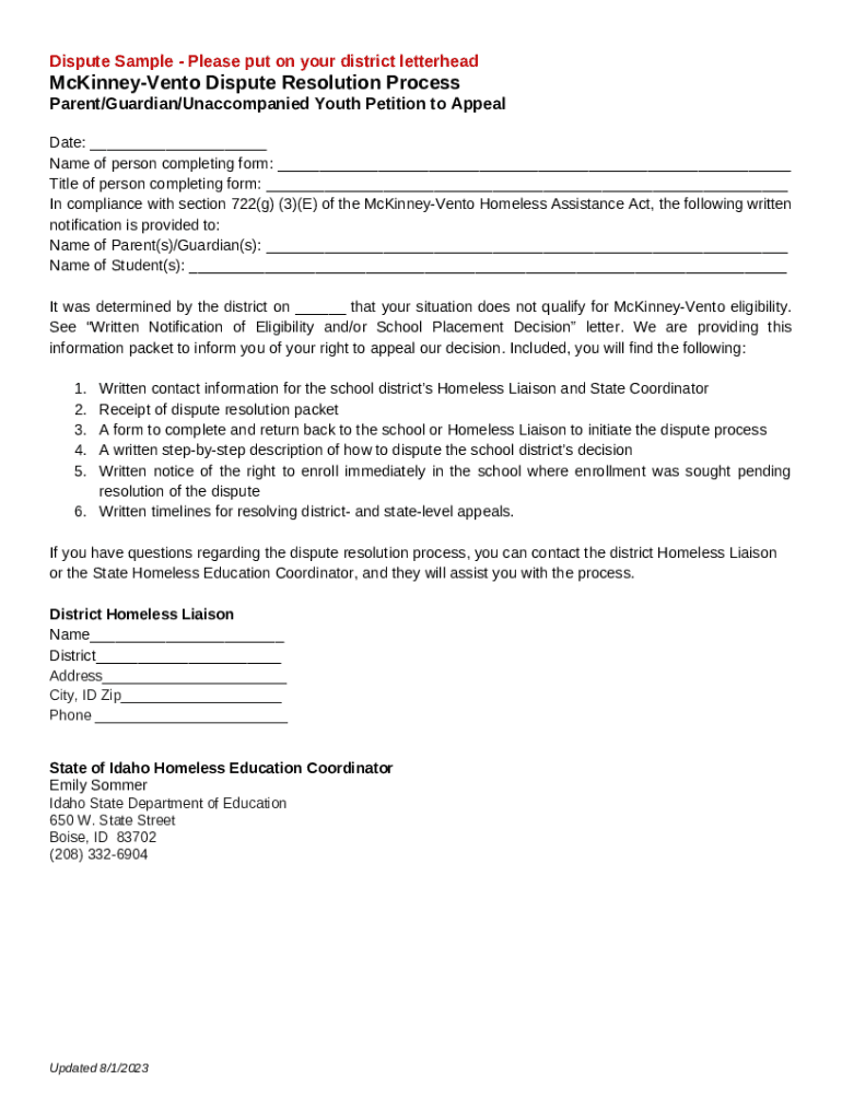 Written Notification of McKinney-Vento Determination Doc Template ...