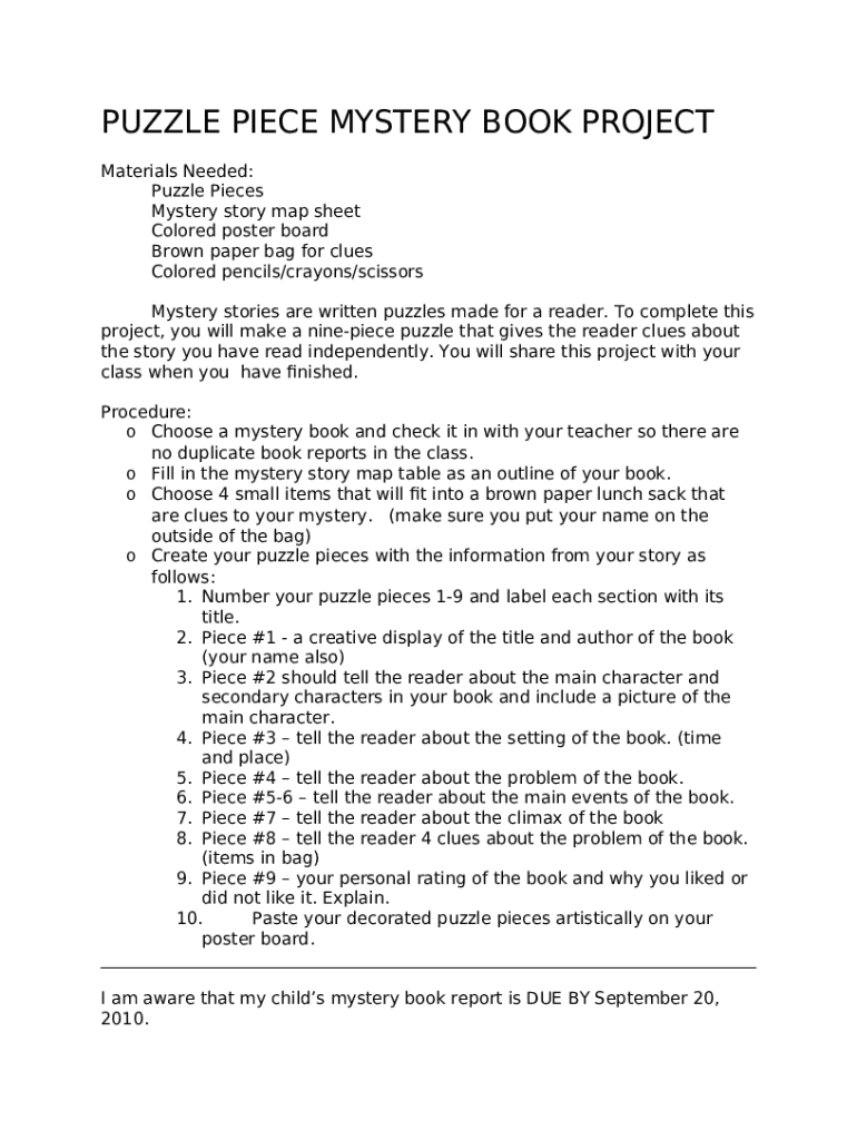 Sage ELA Puzzle Piece Mystery Book Project Doc Template | pdfFiller