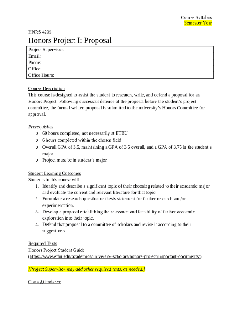 Application/Proposal for an Honors Program Thesis Project Doc Template ...