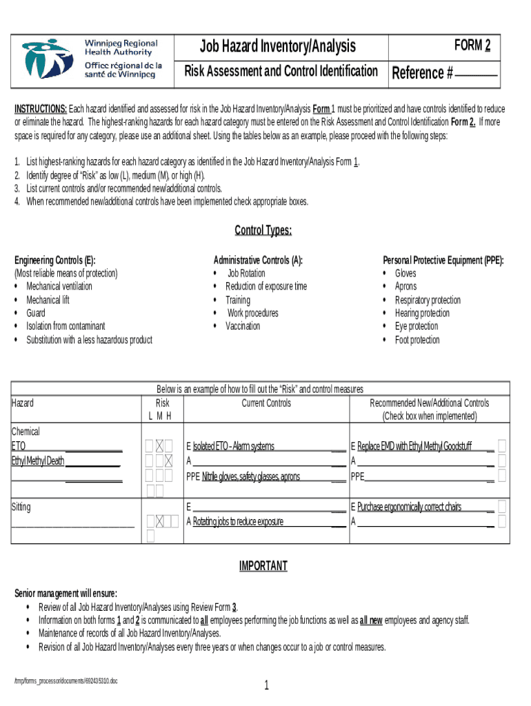 Job Hazard Inventory/Analysis Review ... Doc Template | pdfFiller